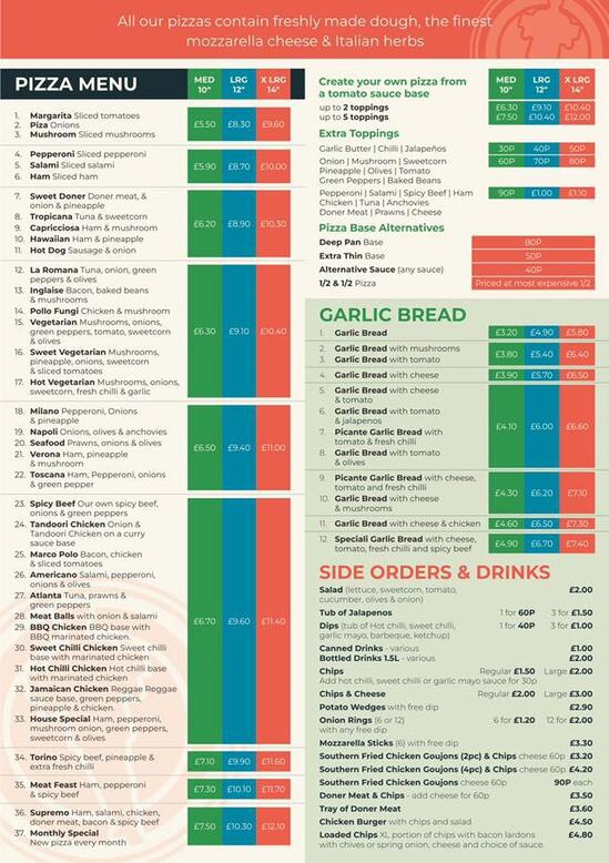 Carta de pizzería Hope Valley Pizza Co, Stoney Middleton
