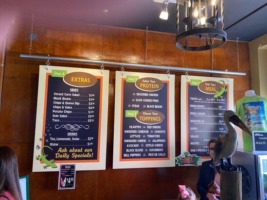 Menu at Geckos' Fresh Eats restaurant, Laurel