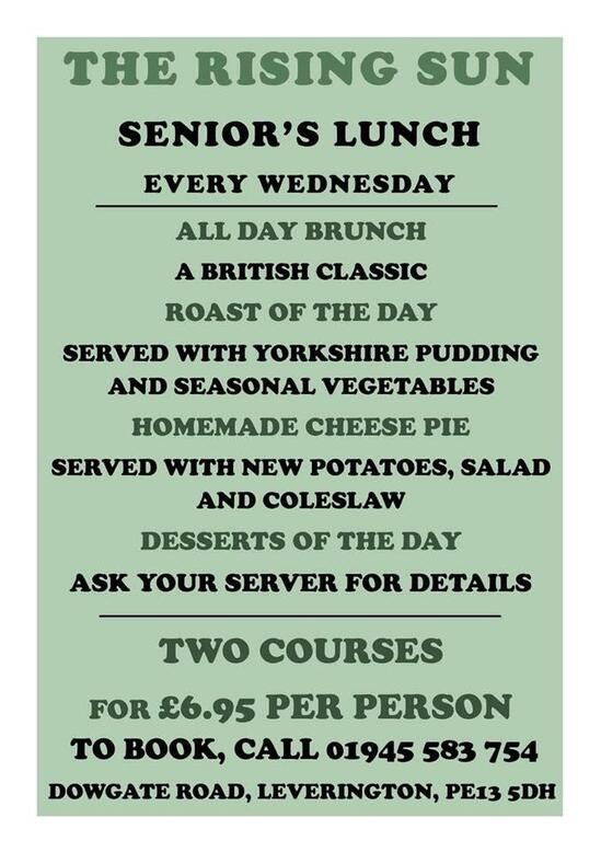 Menu at The Rising Sun Inn pub & bar, Wisbech