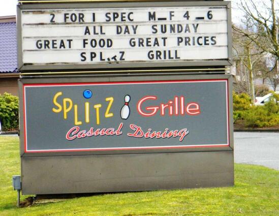 Menu at Park Bowl / Splitz Grille restaurant, Bellingham