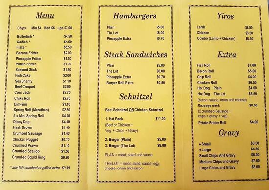 Menu at Chickaroo Chips fast food, Taperoo