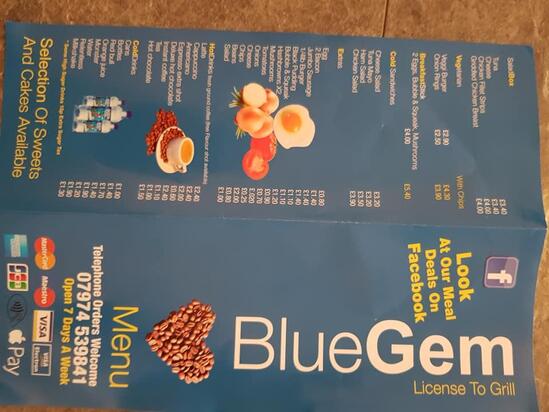 Menu at Blue Gem Snack Bar, Aylesford, Malling Rd