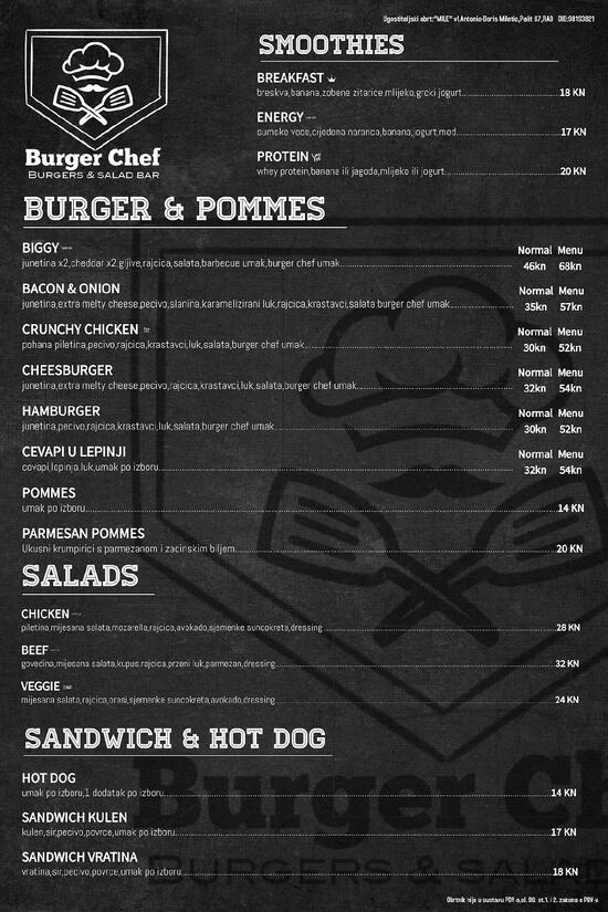 Menu at Burger Chef's Pub, Rab