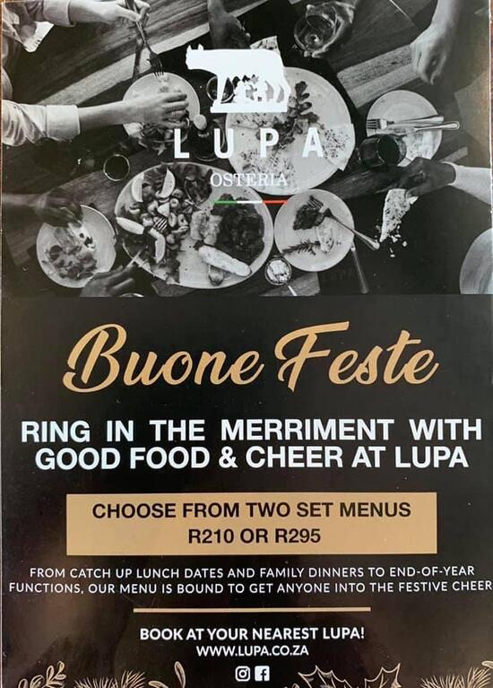 Menu at Lupa Osteria Midstream restaurant, Midrand