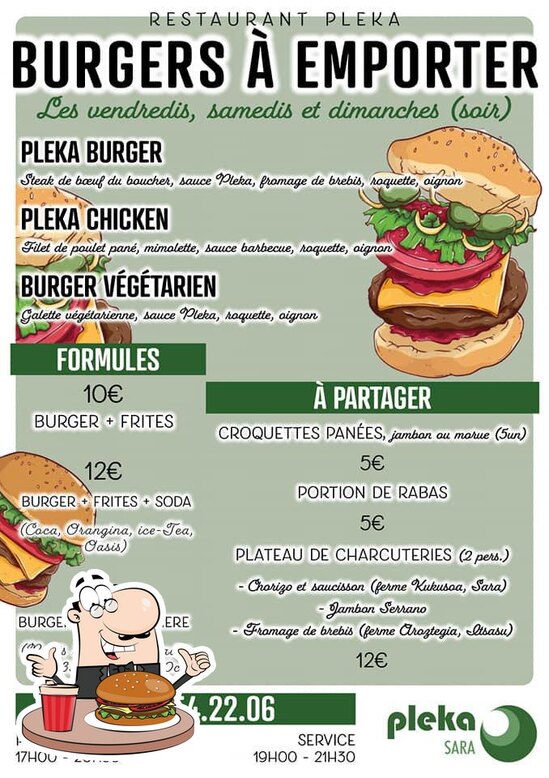 Menu au Pleka Trinquet Bar Restaurant, Sare