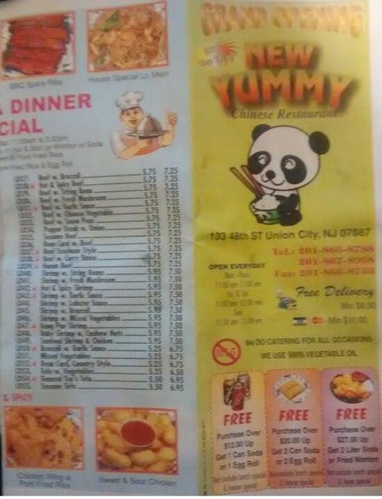 Menu at New Yummy Chinese Restaurant‎, Union City