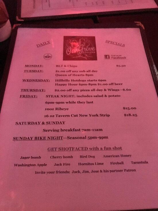 Menu at Oak Grove Tavern pub & bar, Columbus
