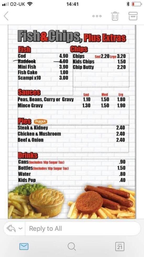 Carta de Cotgrave Fish Bar, Nottingham