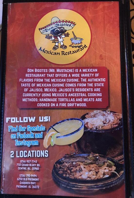 Menu at Don Bigotes Centre restaurant, Centre