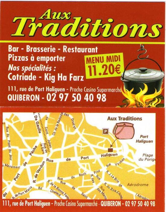 Menu at Aux Traditions restaurant, Quiberon