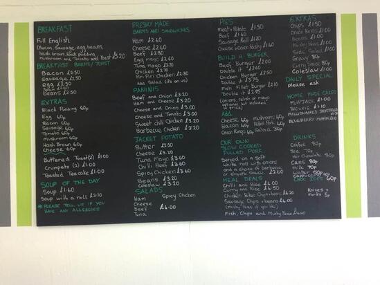 Menu at Butties and Bakes cafe, Mawdesley