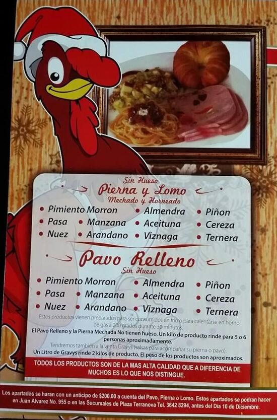 Menu at El Gallo rojo restaurant, Guadalajara, Juan Alvarez 955