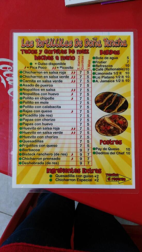 Menu at Las Tortillitas De Doña Tencha restaurant, Matamoros