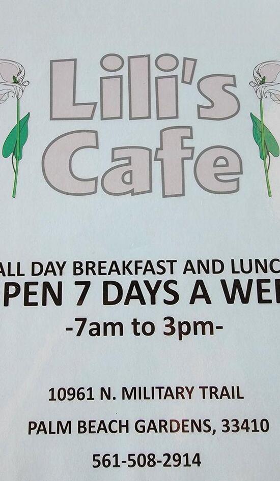 Menu at Lili's Cafe, Palm Beach Gardens