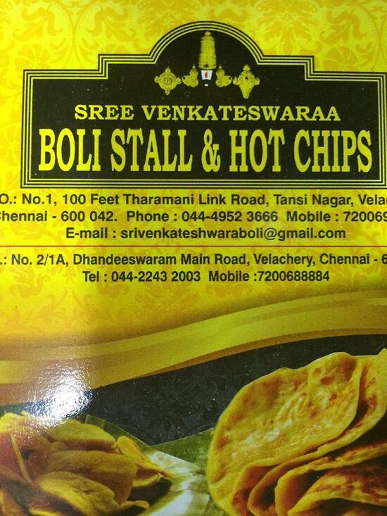 Menu at Sri Venkateshwara Boli Stall, Chennai