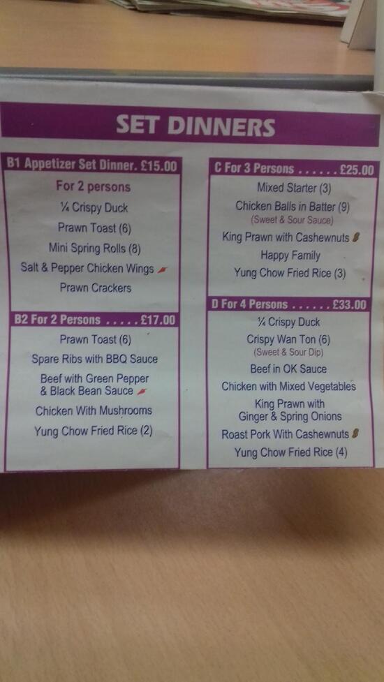 Menu at Yummy Chinese Takeaway, Burnley