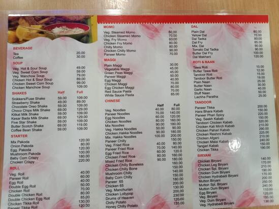 Menu at Patna bites, Patna