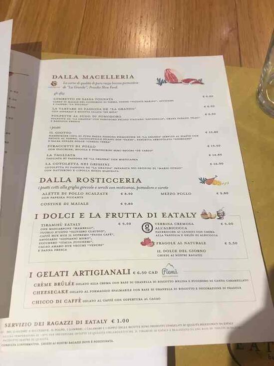 Menu at Il Ristorante della Carne, Rome