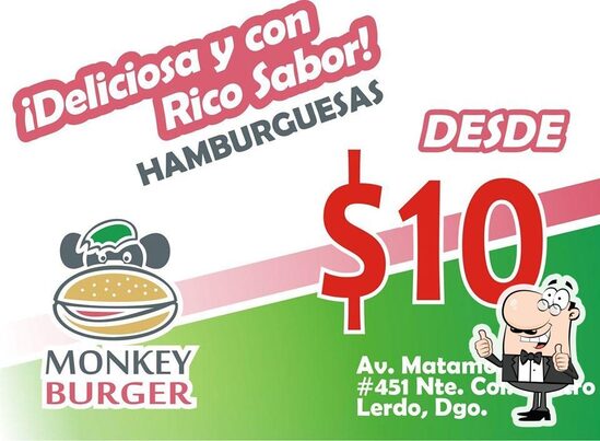Menu at Monkey Burger restaurant, Lerdo
