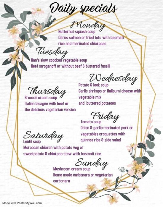 Menu at Rachel's Cafe, Didcot
