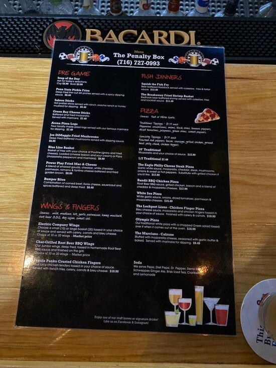 Menu at The Penalty Box pizzeria, Lockport
