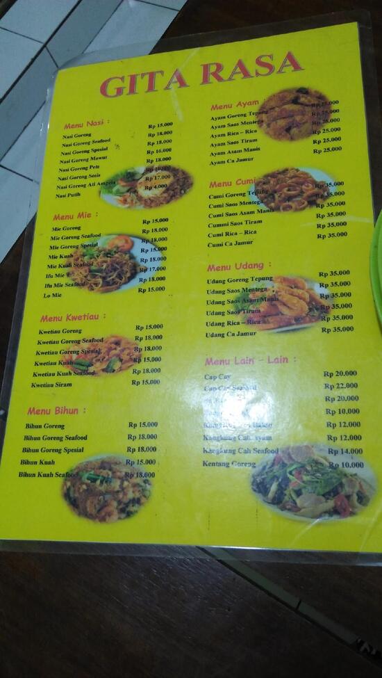 Menu at Warung Makan Gita Rasa restaurant, Purbalingga