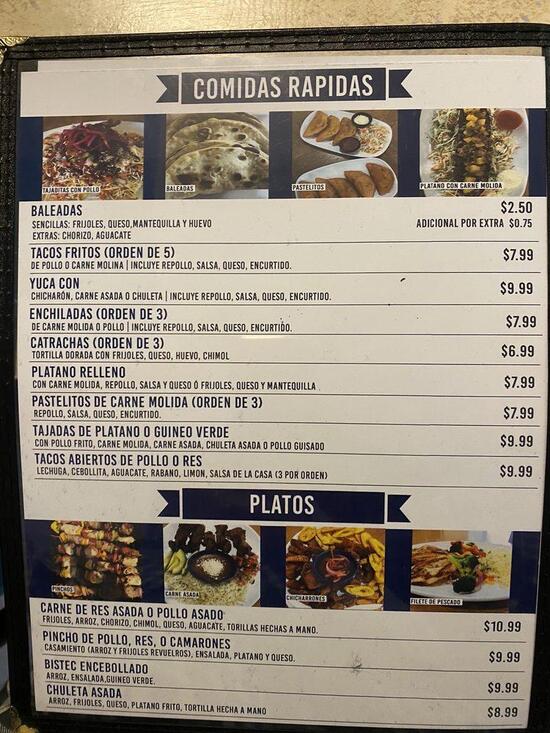 Menu at El Hondureño Restaurante, Atlantic City