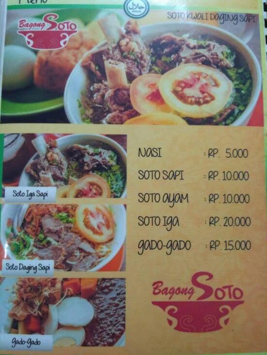 Menu at SOTO BAGONG cafe, Manokwari