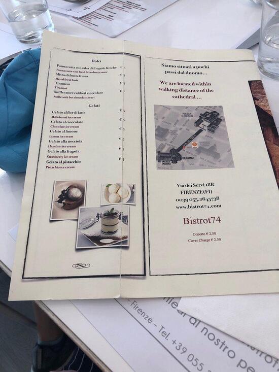 Menu at Bistrot 74 pub & bar, Florence