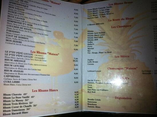 Menu at Ma Cabane Bambou, Brussels