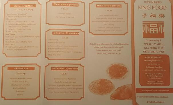 Menu at King Food, Olen