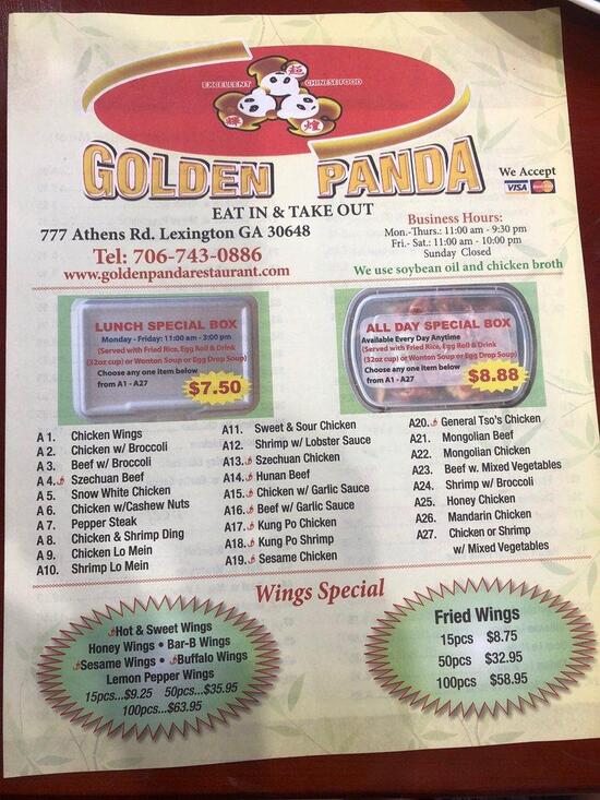 Menu at Golden Panda restaurant, Lexington