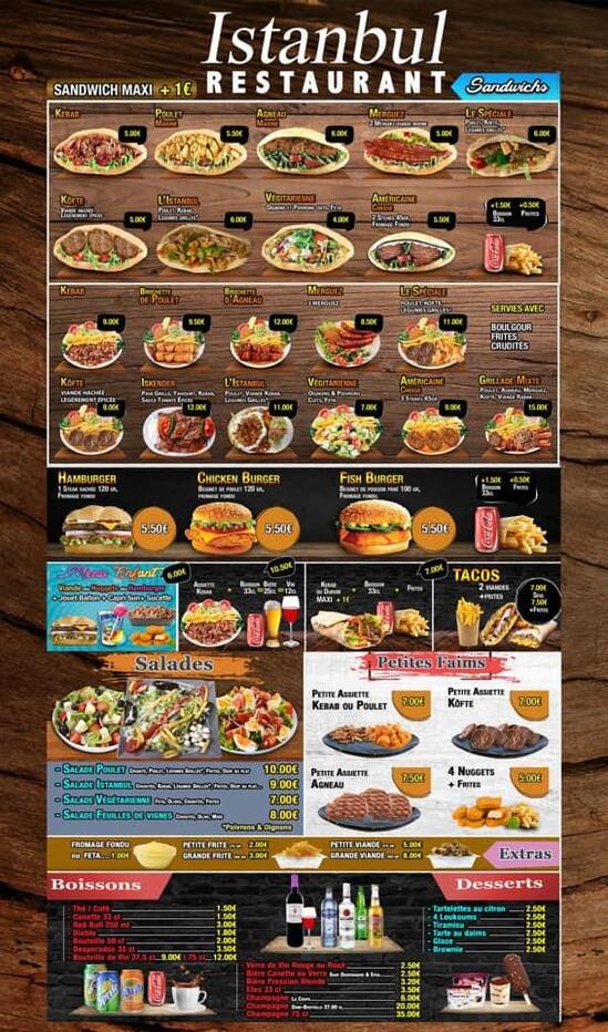 Menu at Istanbul Kebab restaurant, Épernay