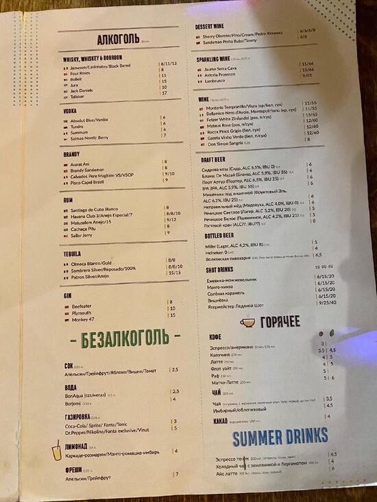 Menu at BurgerLab cafe, Minsk