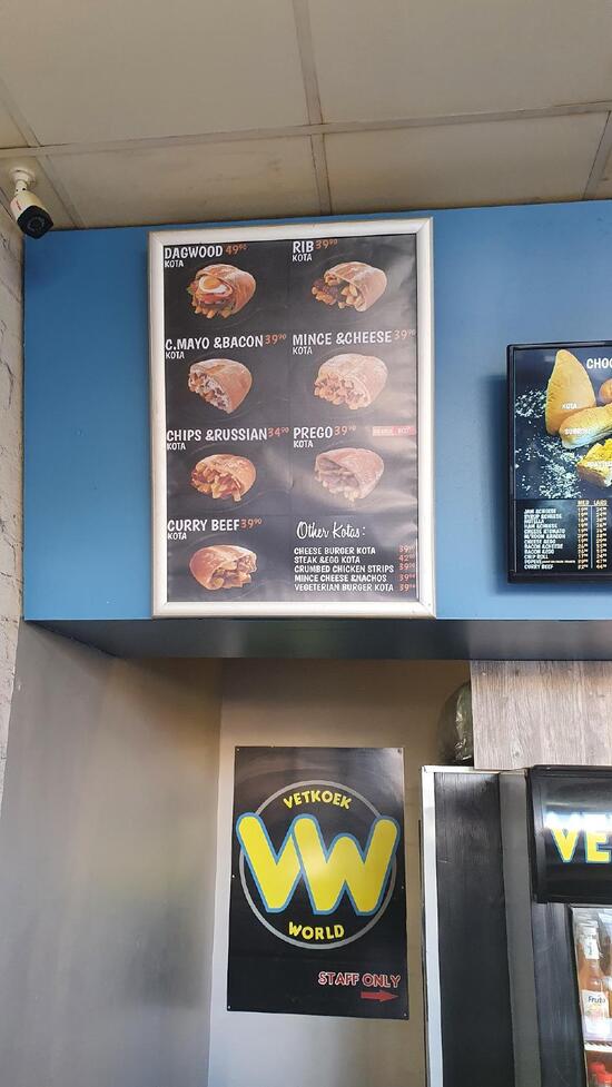 Carta del restaurante Vetkoek World, Roodepoort, 52 Sonop St