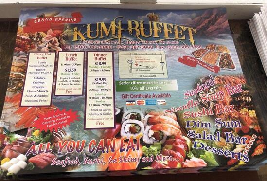 Menu at Kumi Buffet restaurant, Happy Valley