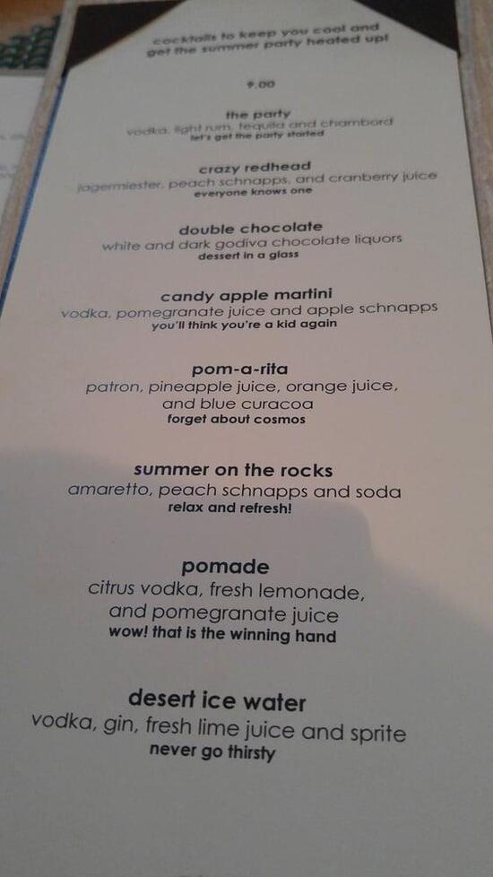 Menu at POM Restaurant, Indio, 84-245 Indio Springs Dr