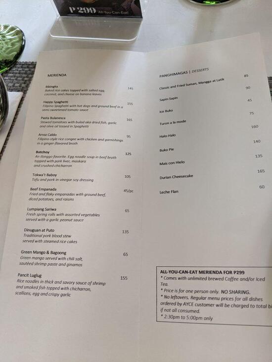 Menu at Tola, Kan-anan sa Balay Oboza restaurant, Davao City