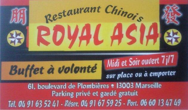 Menu at Royal Asia restaurant, Marseille