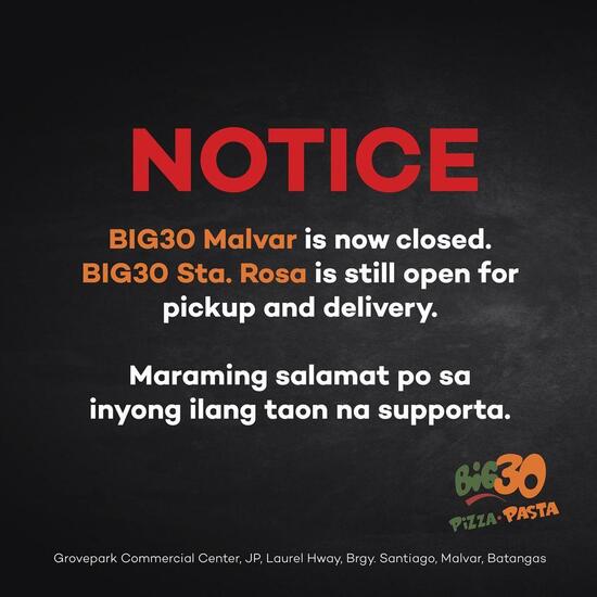 Menu at Big30 Pizza & Pasta - Sta. Rosa Branch pizzeria, Philippines