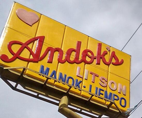 Menu at Andok's restaurant, Castillejos