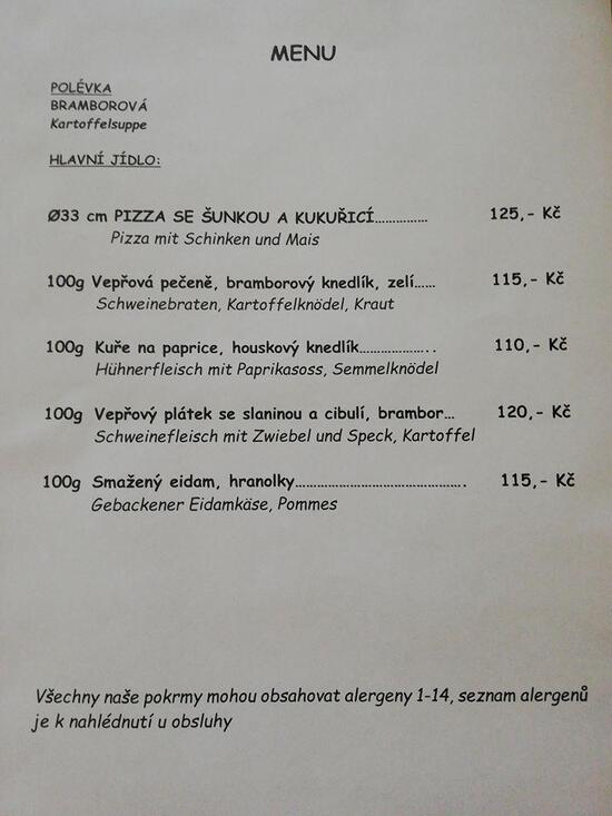 Menu at Hostinec U kostela restaurant, České Velenice