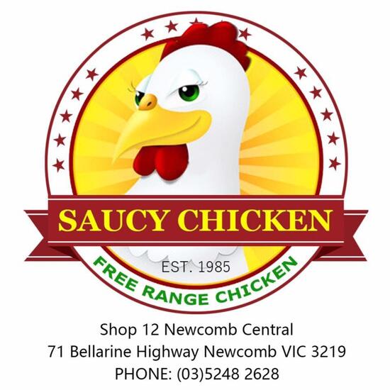 Menu at Saucy Chicken restaurant, Newcomb, 12/71-77 Bellarine Hwy