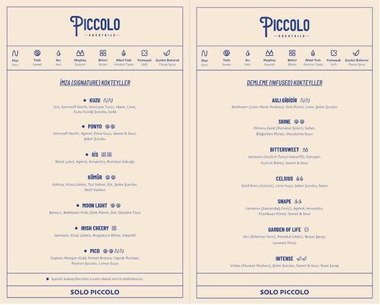 Menu at Piccolo Cocktails, Istanbul