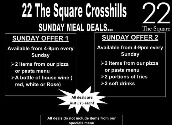 Menu at 22 The Square restaurant, Cross Hills
