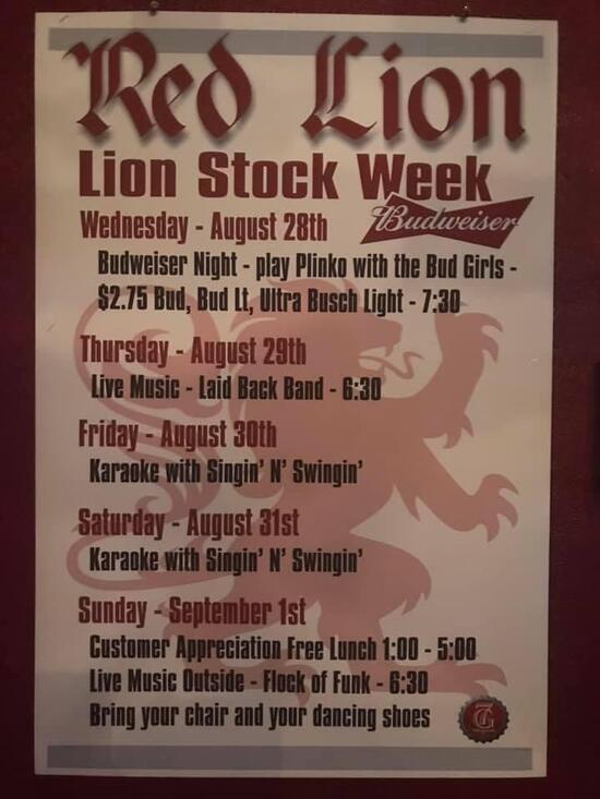 Menu at Red Lion Pub, Cedar Rapids