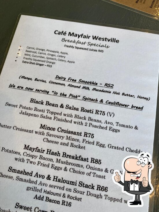 Menu at Cafe Mayfair, Durban, Shop 1A