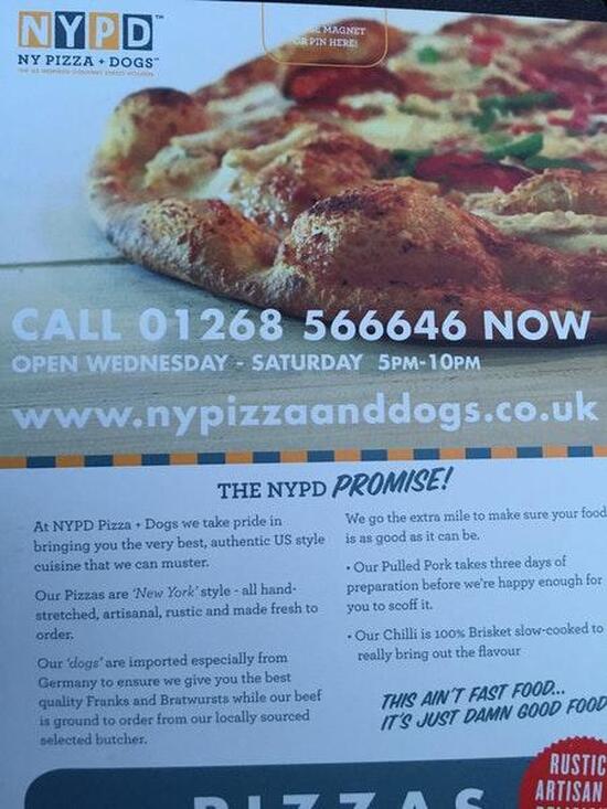 Menu at NYPD restaurant, South Benfleet