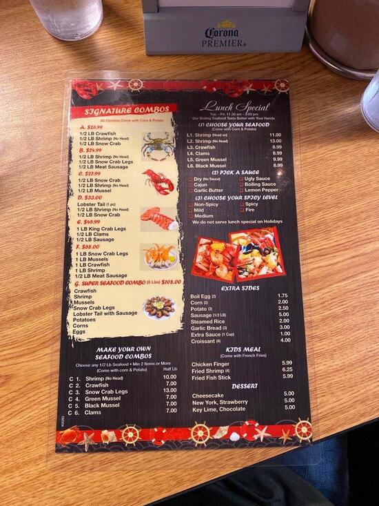 Menu at Ugly Crab restaurant, Indianapolis