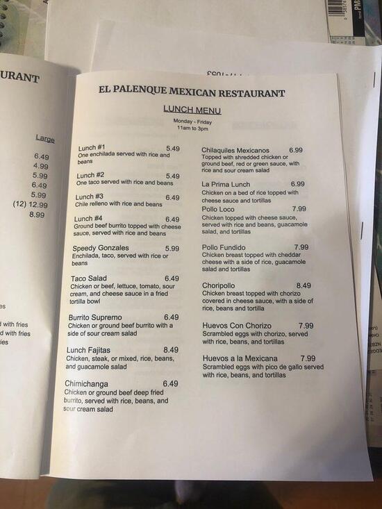 Carta de El Palenque Mexican Restaurant, Webb City